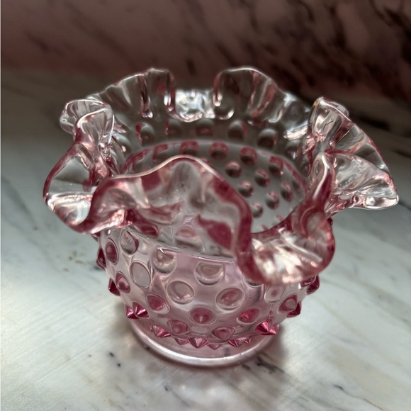 Fenton | Accents | Vintage Fenton Hobnail Pink Glass Ruffled Edge Vase ...
